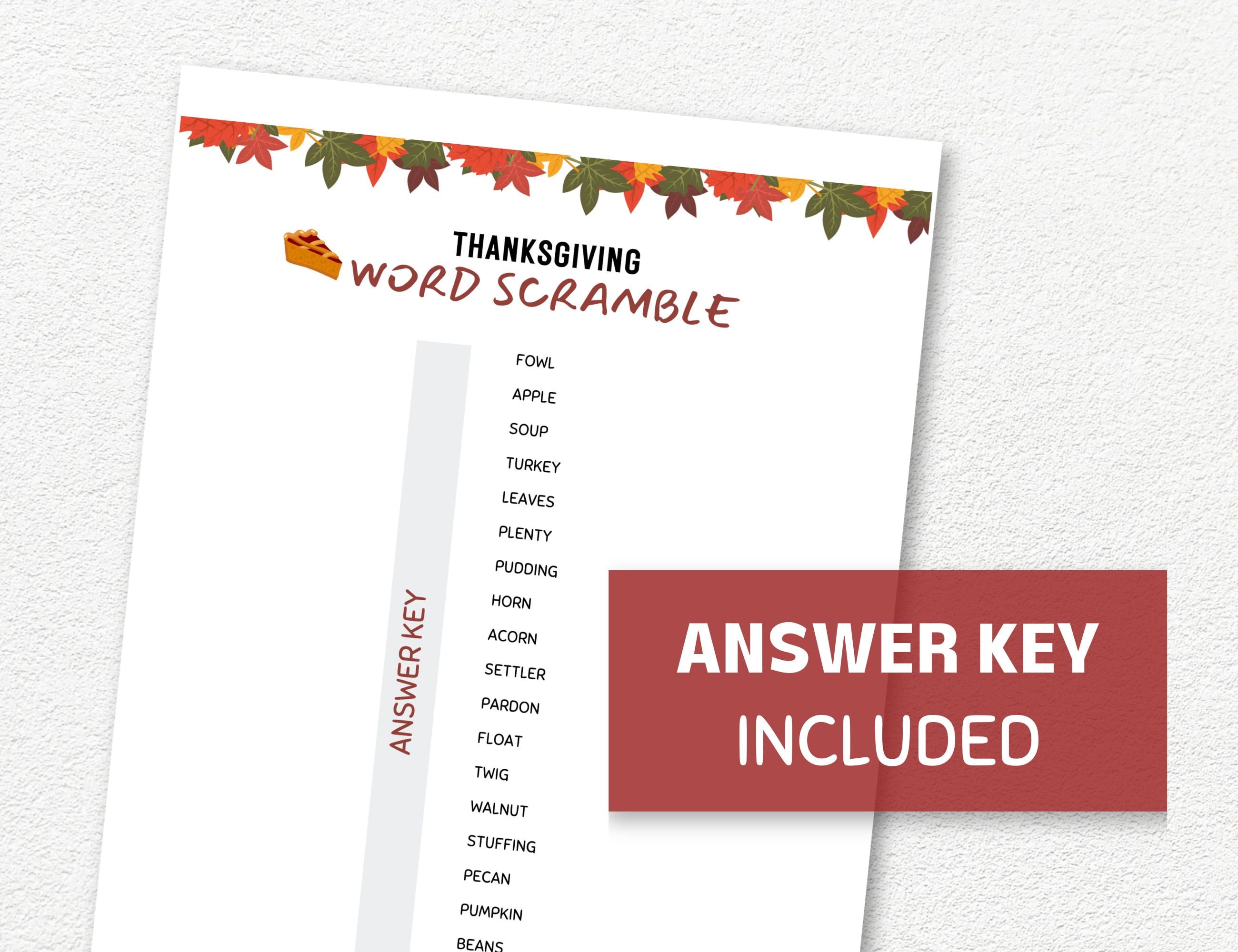 Thanksgiving Word Scramble Printable, Thanksgiving Games for Family ...