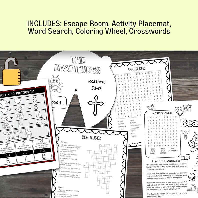 Beatitudes Activity Bundle, 5 Printable Sunday School Lessons, Escape ...