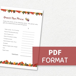 Thanksgiving Guess the Price Printable, Thanksgiving Guessing Game ...