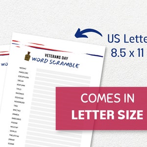 Veterans Day Word Scramble Printable, Veterans Day Games for Family ...