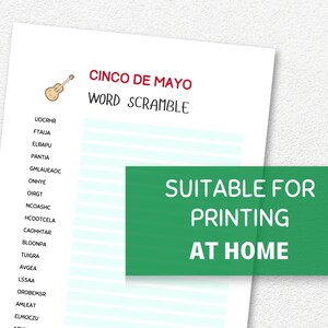 Cinco De Mayo Word Scramble, Printable Fiesta Games for Family, Word ...