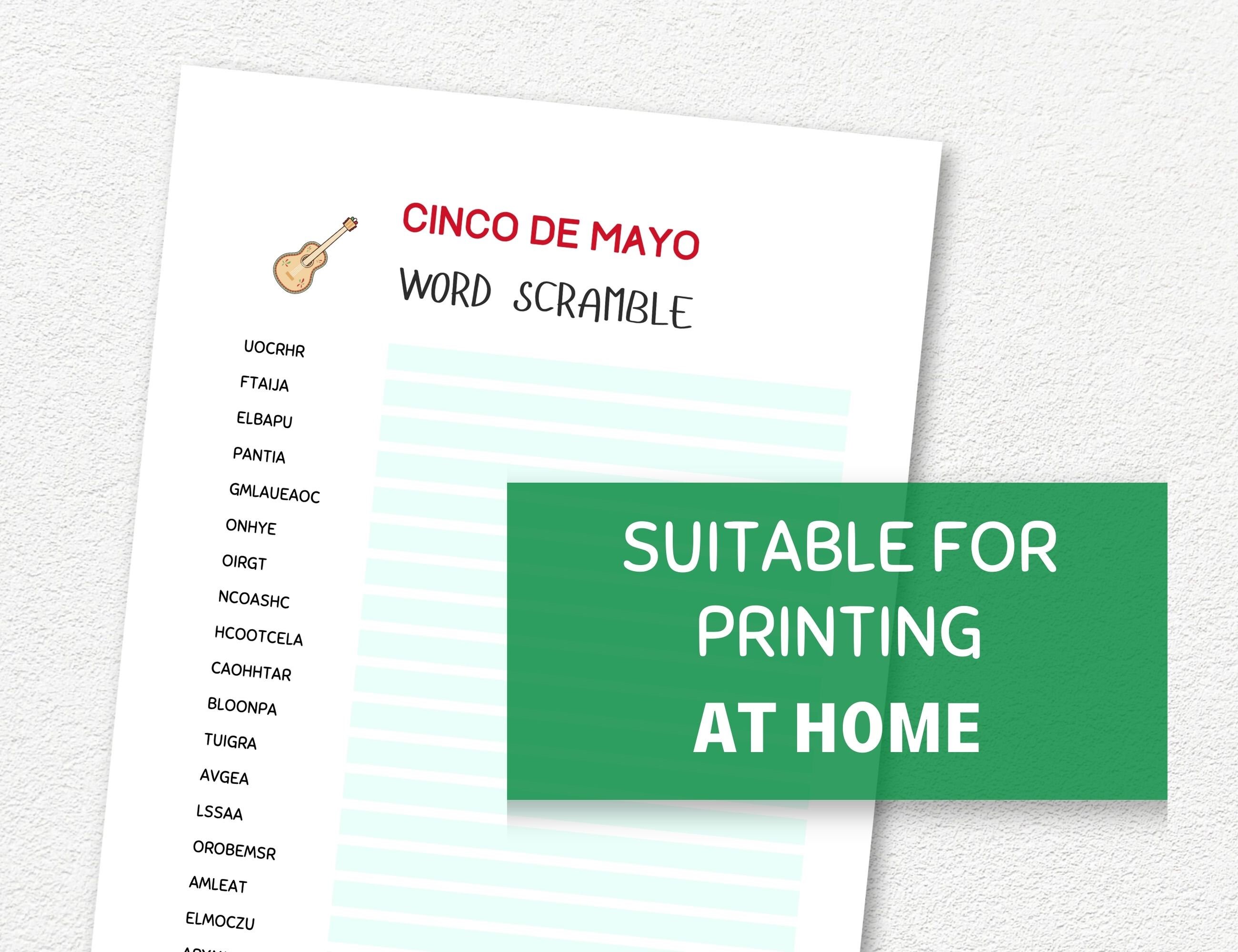 Cinco De Mayo Word Scramble, Printable Fiesta Games for Family, Word ...