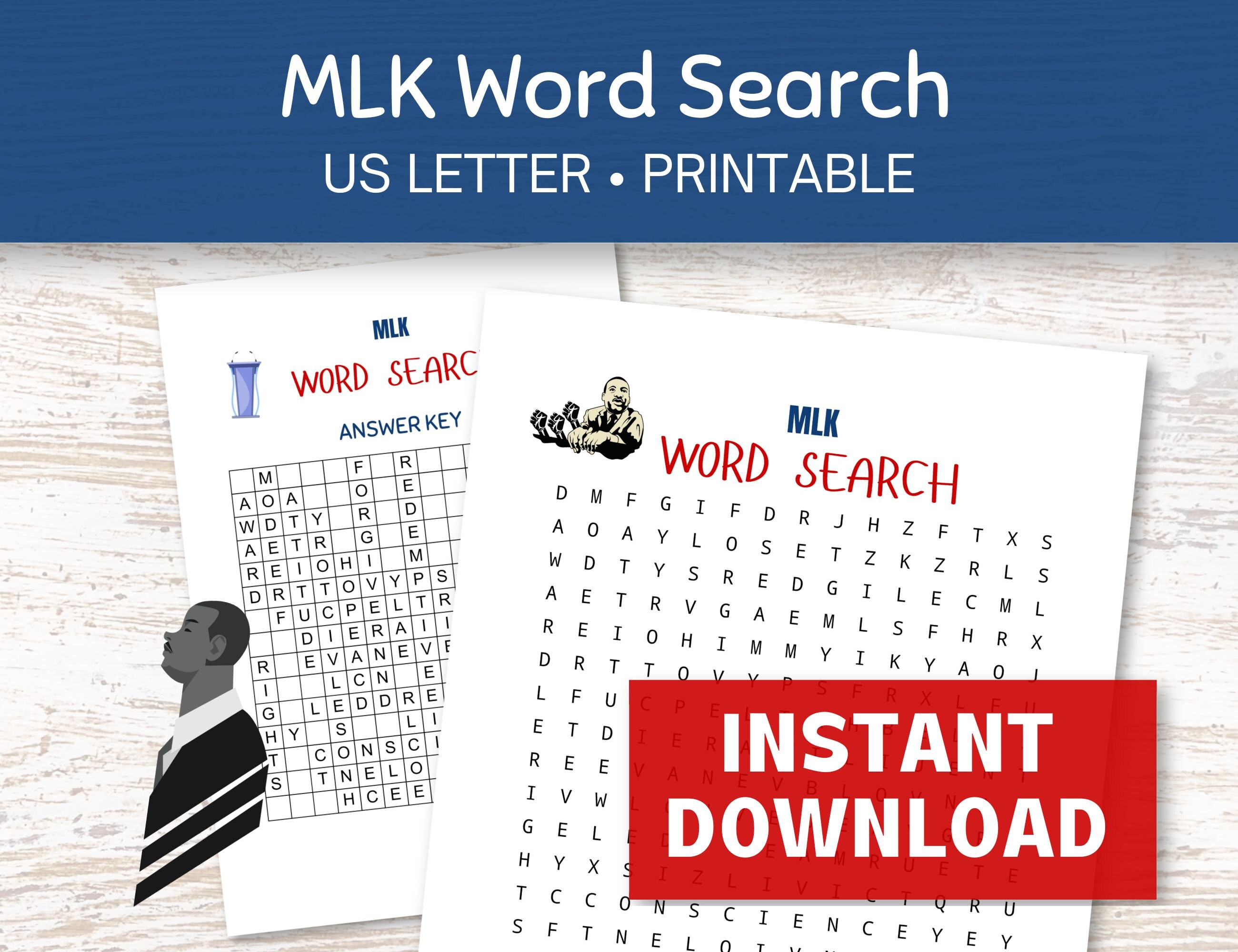Martin Luther King Jr Word Search, MLK Day Word Search Printable ...