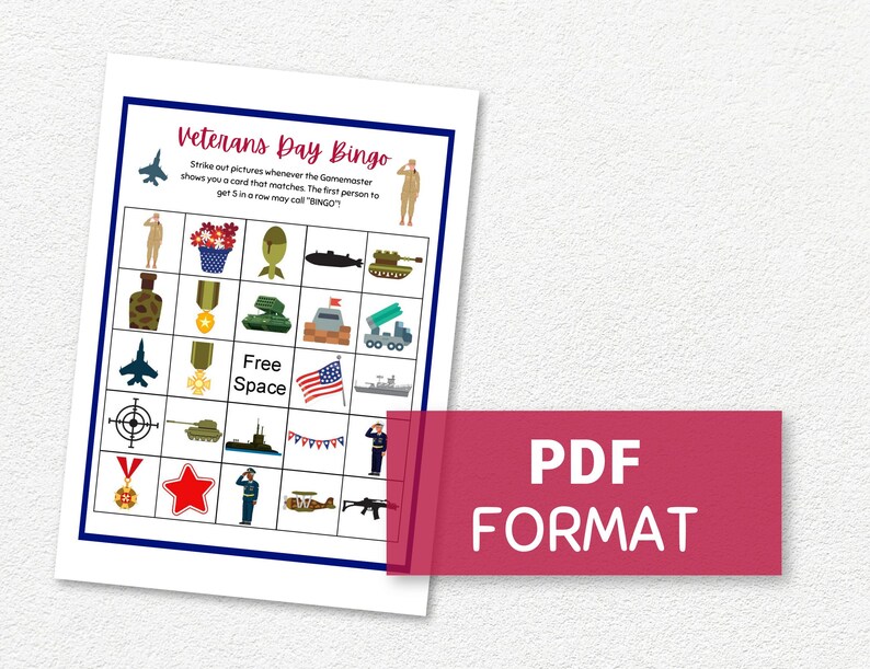 Veterans Day Bingo, 25 Bingo Cards Game, Veterans Day Printable ...