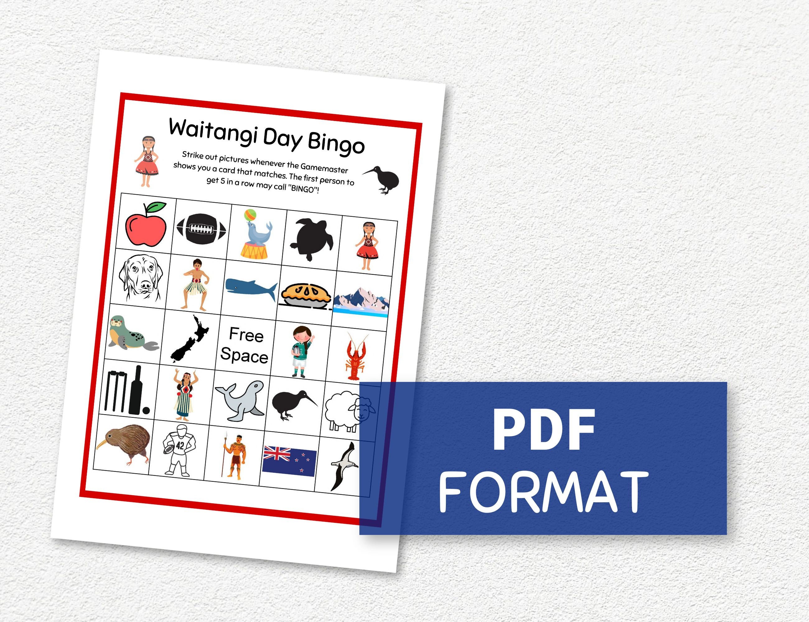 Waitangi Day Bingo Printable, Holiday Bingo 50 Cards, New Zealand ...