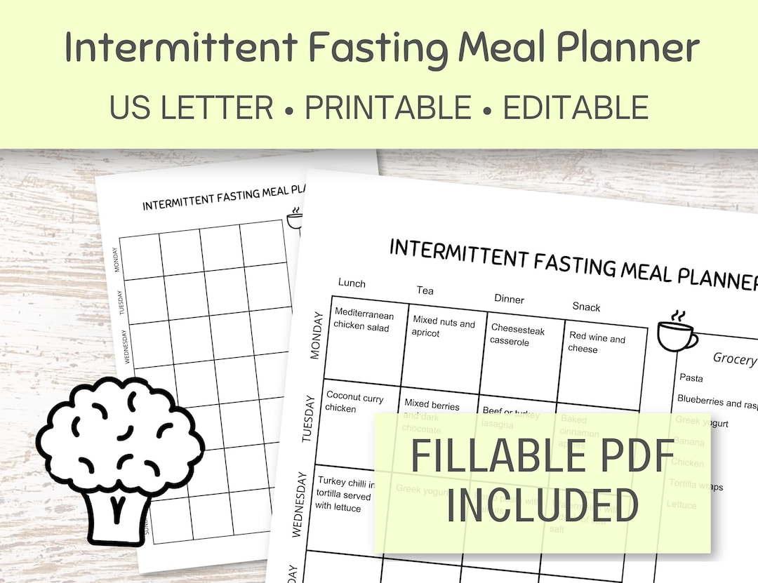Intermittent Fasting Meal Planner, Printable Weekly Meal Planner ...