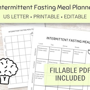 Intermittent Fasting Meal Planner, Printable Weekly Meal Planner ...