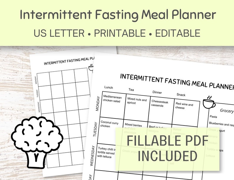 Intermittent Fasting Meal Planner, Printable Weekly Meal Planner ...