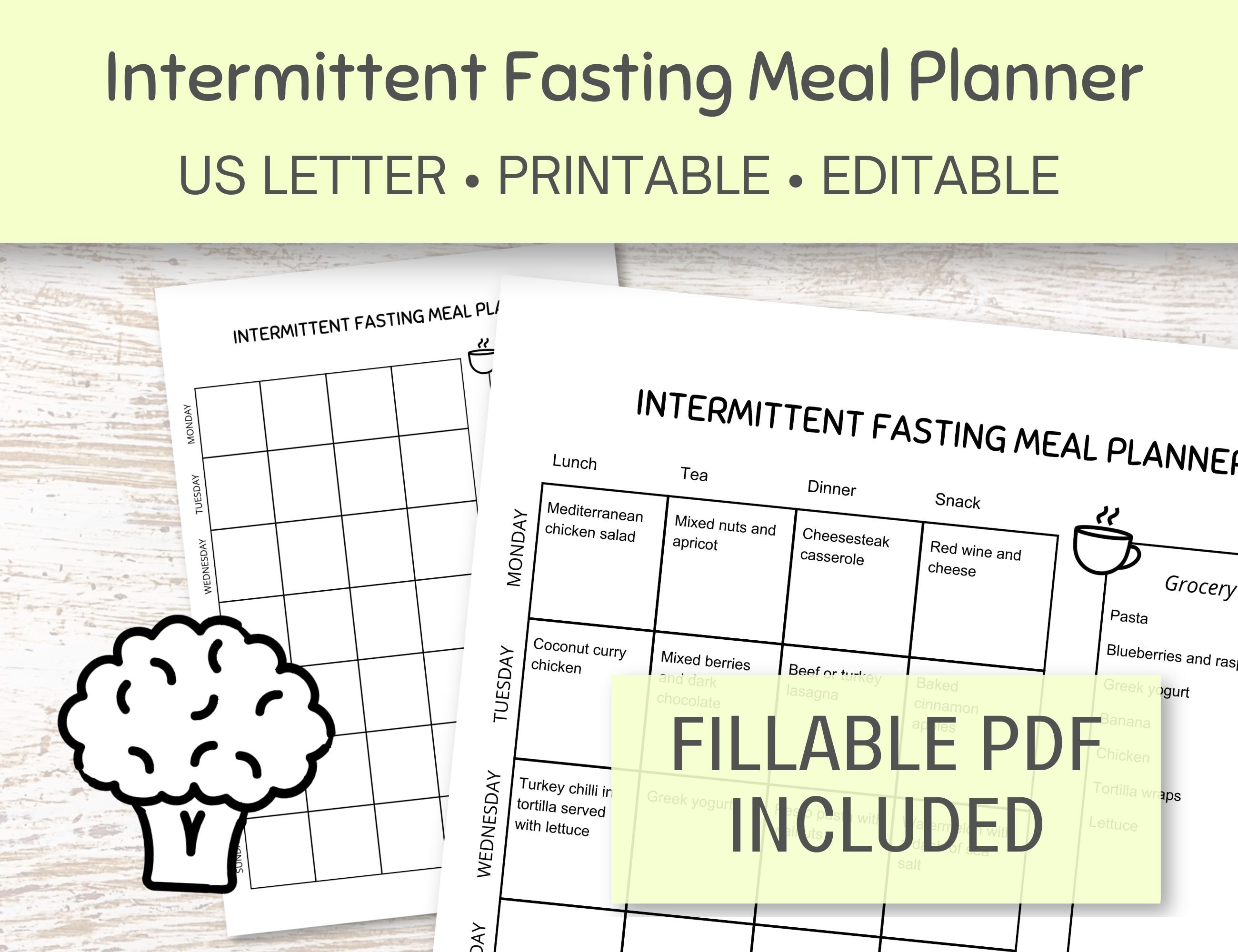 Intermittent Fasting Meal Planner, Printable Weekly Meal Planner ...