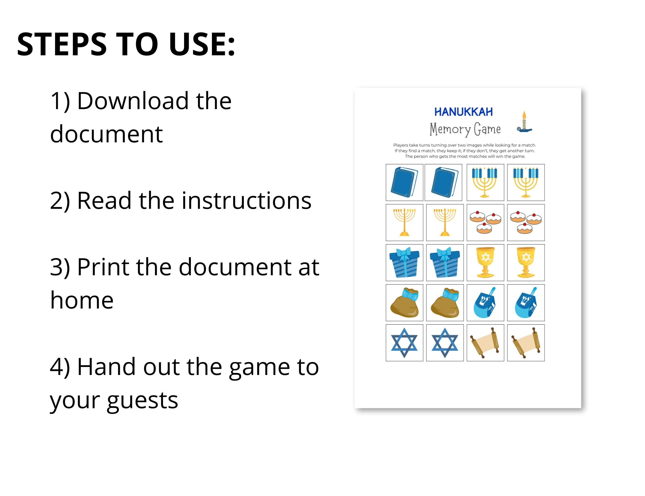 Hanukkah Memory Game Printable, Memory Matching Game, Hanukkah Party ...