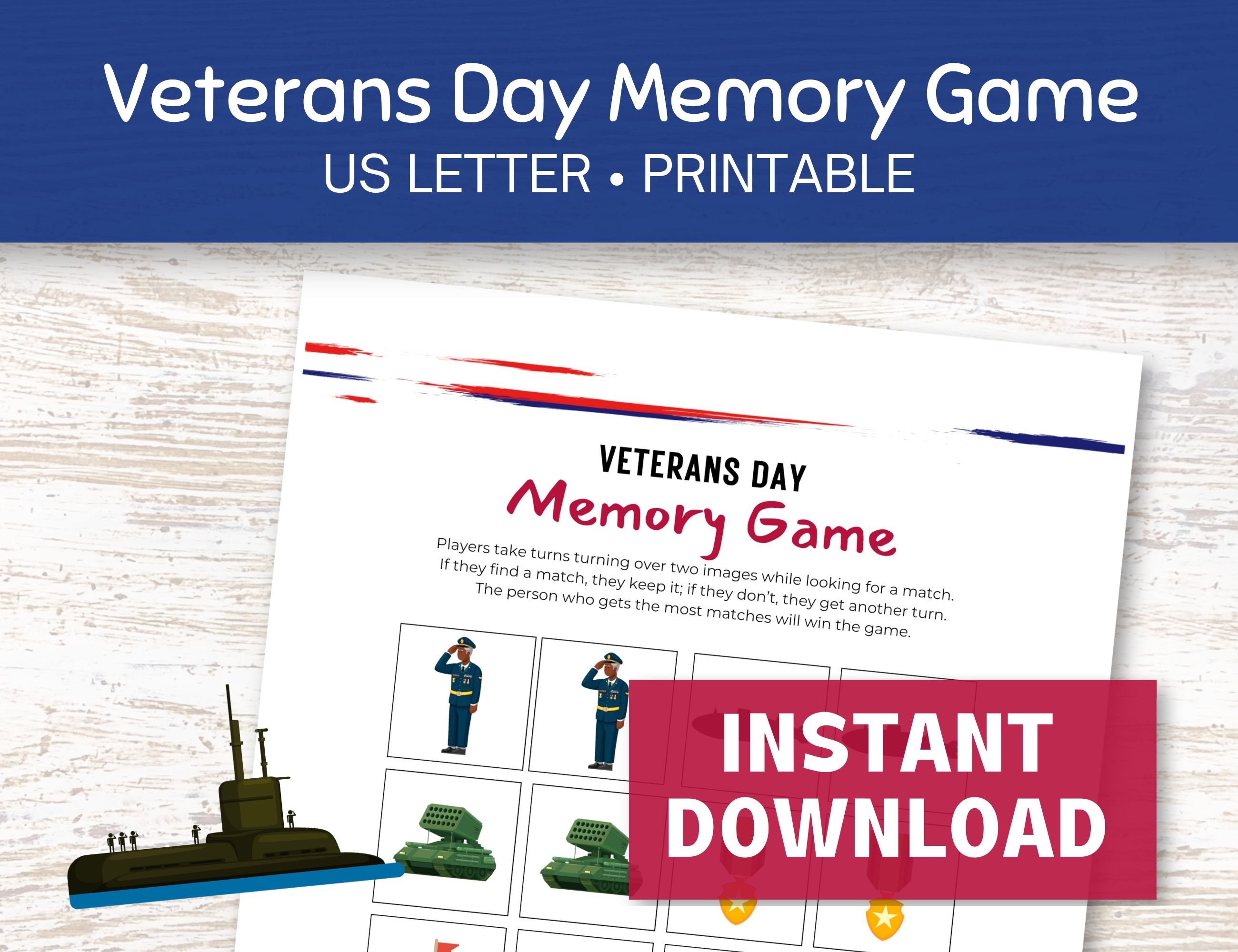 Veterans Day Memory Match Game, Veterans Day Memory Game Printable ...
