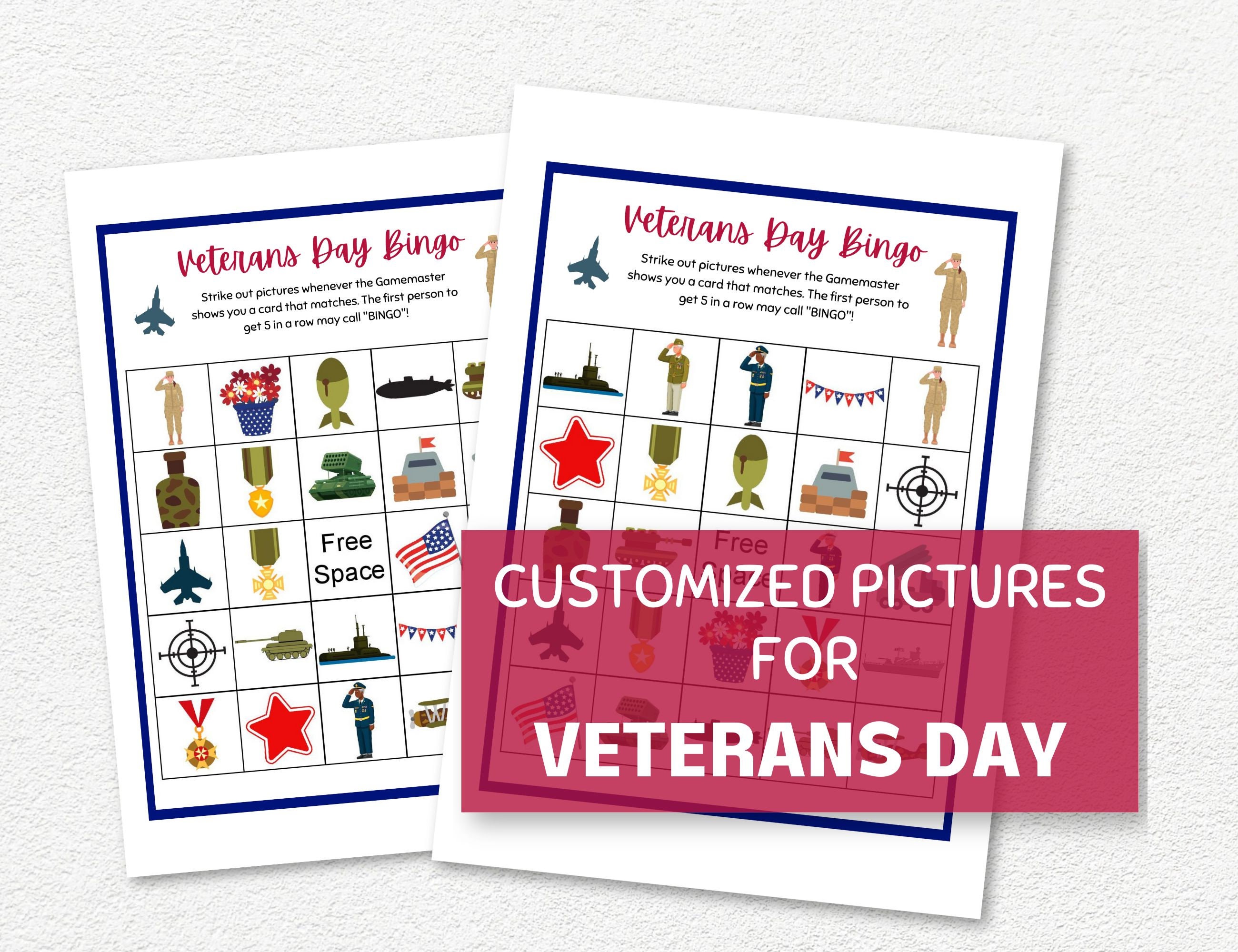 Veterans Day Bingo, 25 Bingo Cards Game, Veterans Day Printable ...