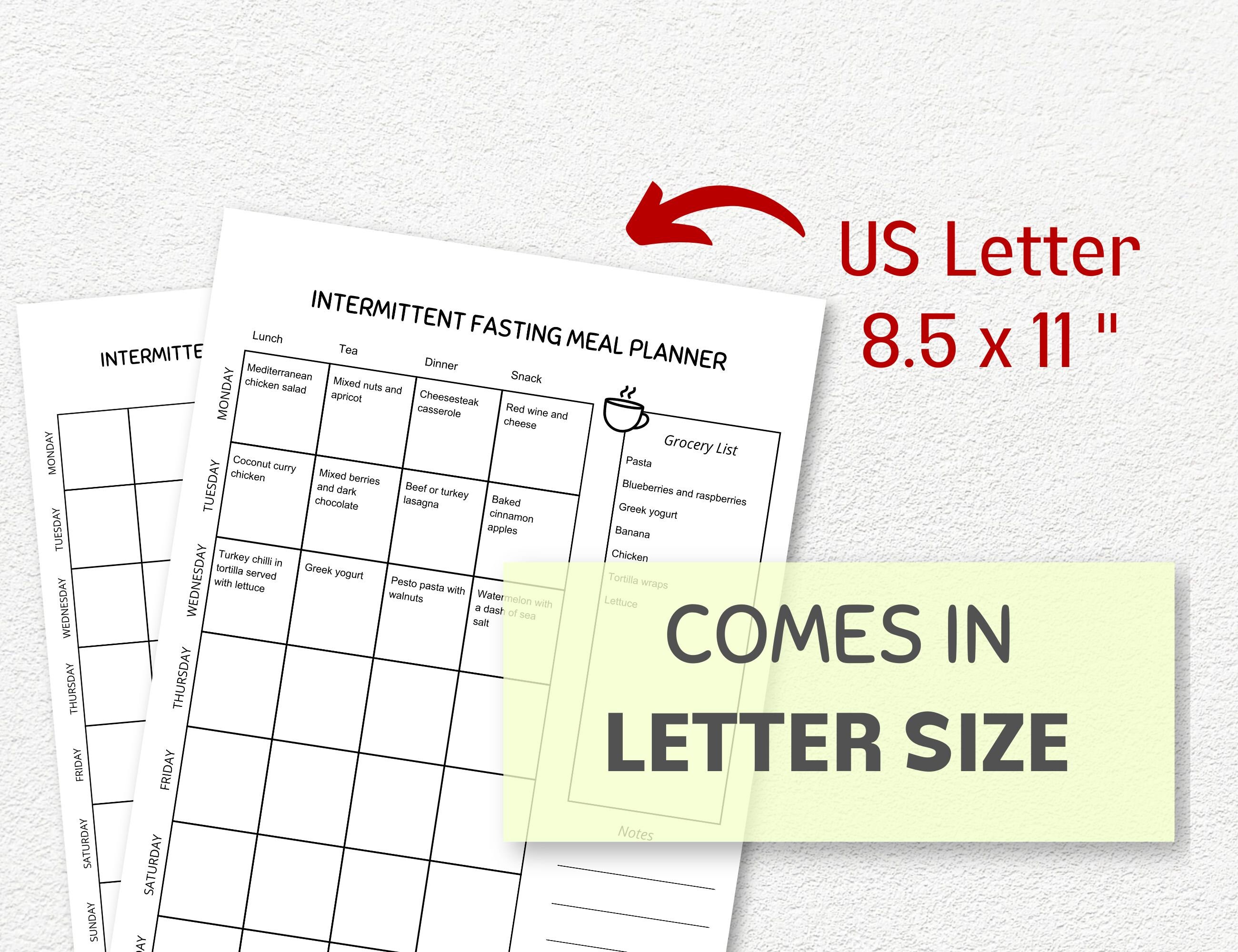 Intermittent Fasting Meal Planner, Printable Weekly Meal Planner ...