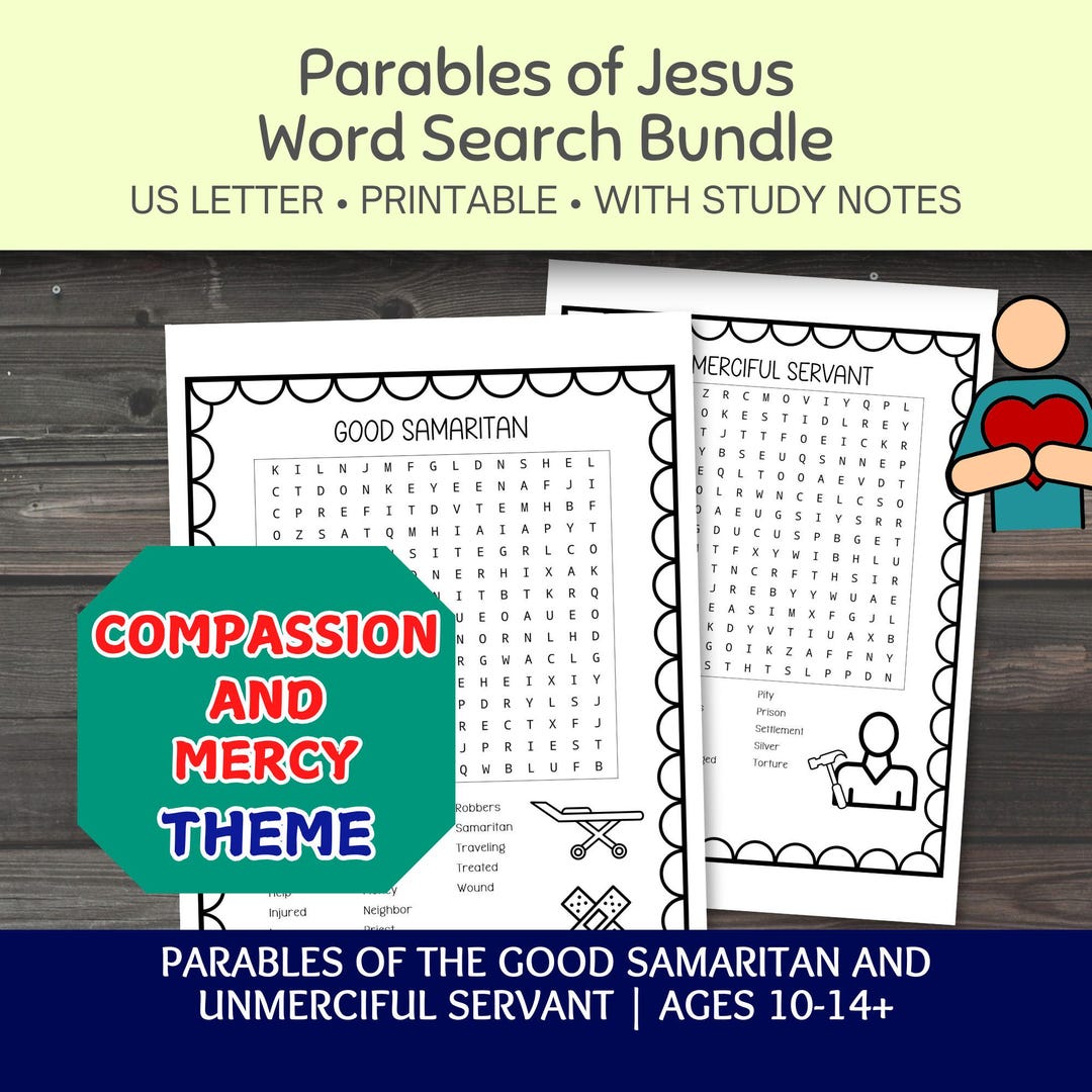 Compassion and Mercy Parables of Jesus Word Search Bundle, Printable ...