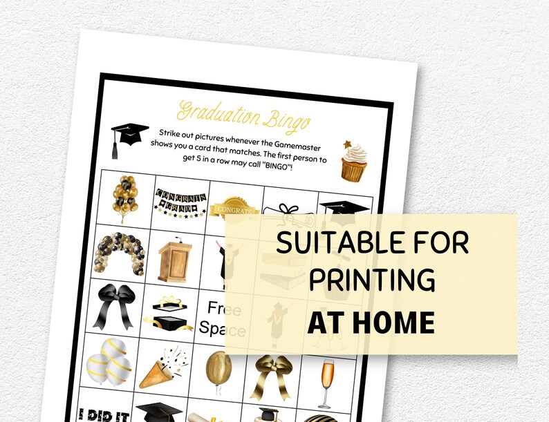 Graduation Bingo Printable, 50 Black and Gold Graduation Bingo Cards ...