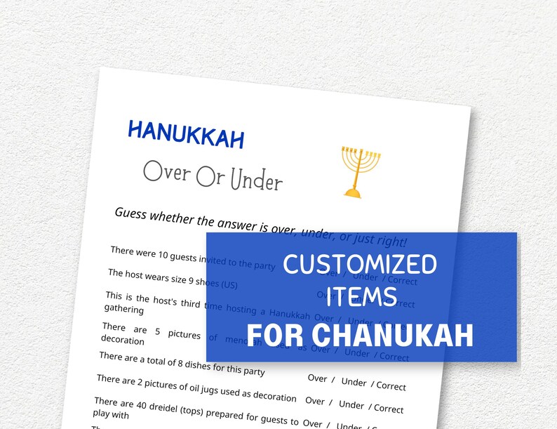 Hanukkah Over or Under Game Printable, Guess How Many, Hanukkah ...