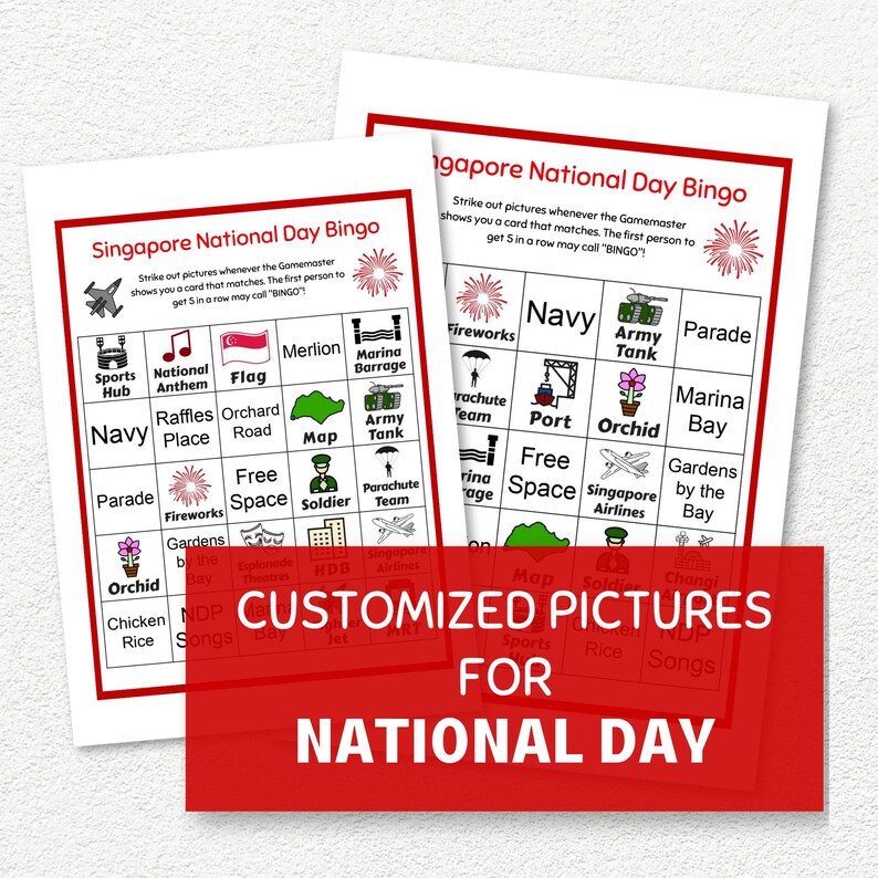 Singapore National Day Bingo Cards Printable, 50 Bingo Cards PDF ...