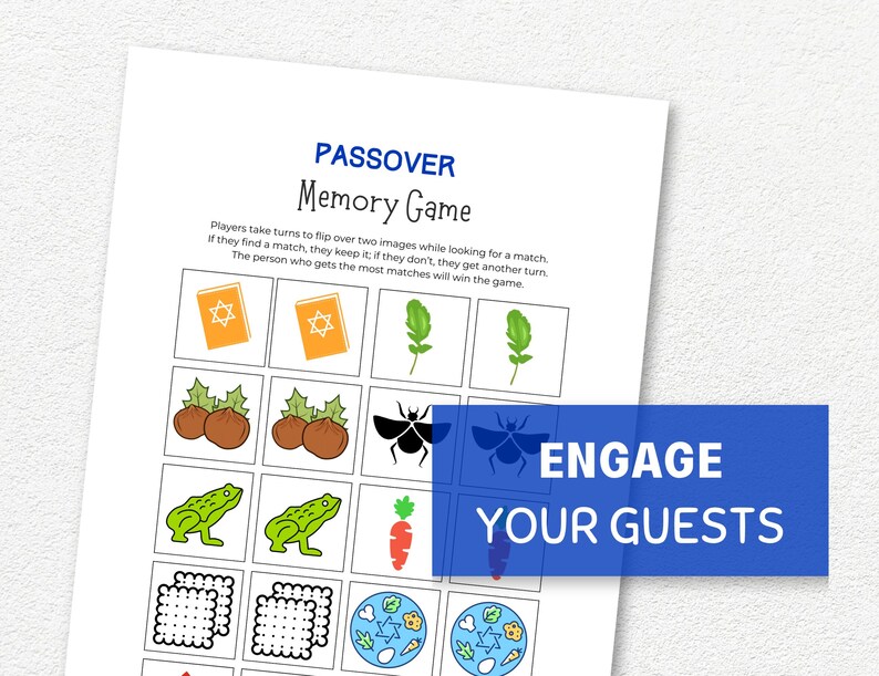 Passover Memory Game Printable, Memory Matching Game, Passover Party ...