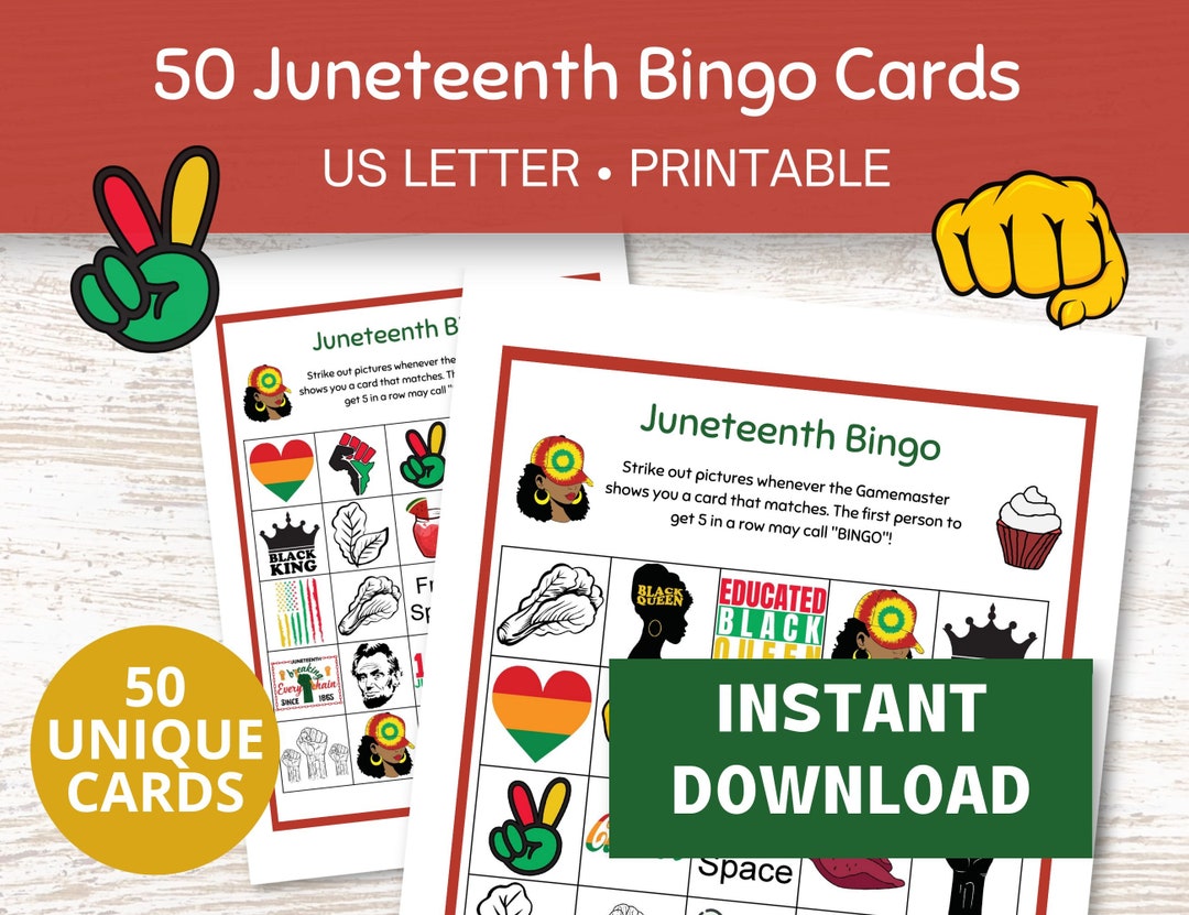 Juneteenth Bingo Printable, 50 Juneteenth Bingo Cards PDF, African ...