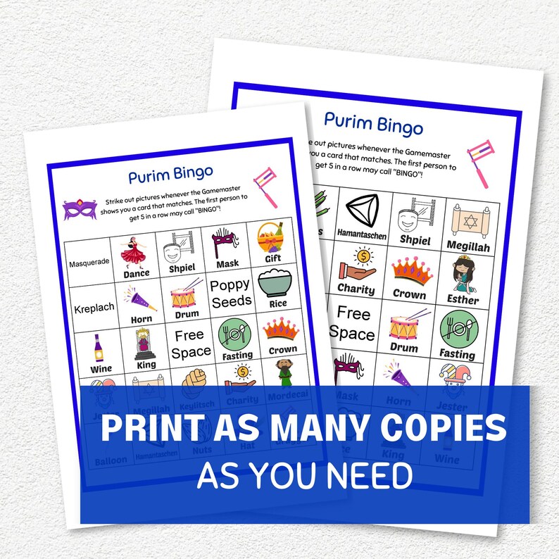 Purim Bingo Printable, Holiday Bingo 50 Cards, Jewish Holiday Themed ...