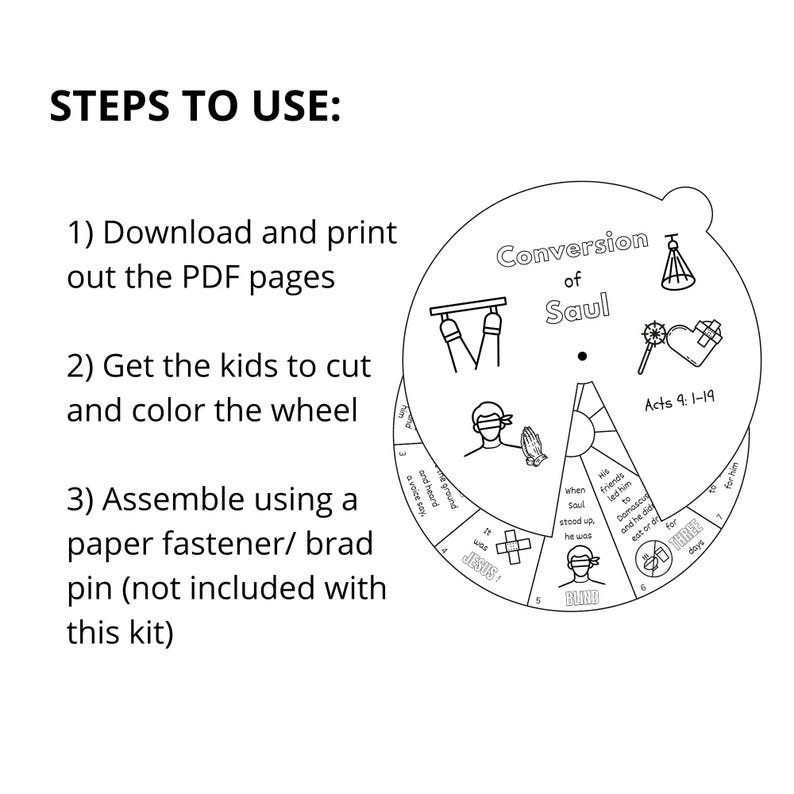 Conversion of Saul Coloring Wheel, Sunday School Activity, Paul’s ...