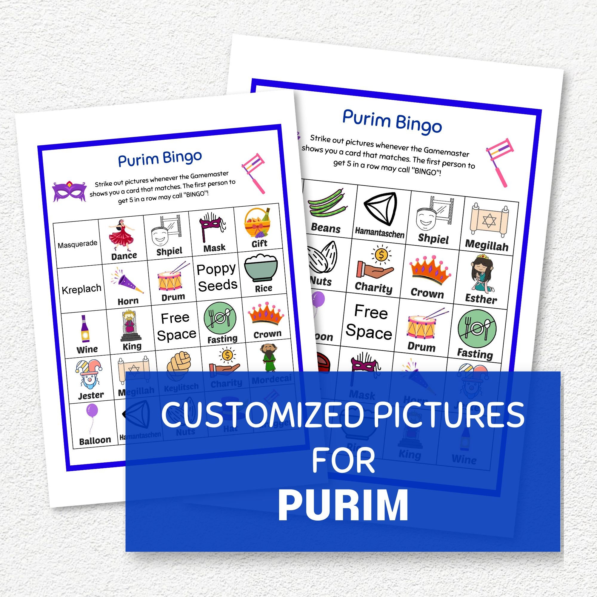 Purim Bingo Printable, Holiday Bingo 50 Cards, Jewish Holiday Themed ...