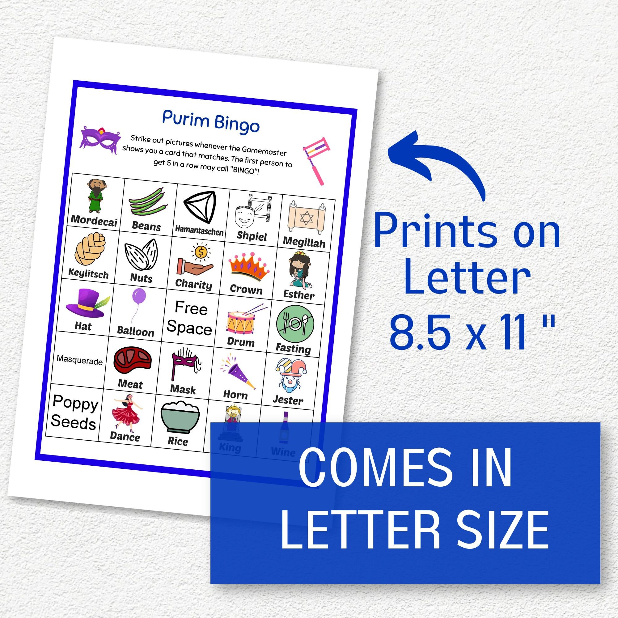 Purim Bingo Printable, Holiday Bingo 50 Cards, Jewish Holiday Themed ...