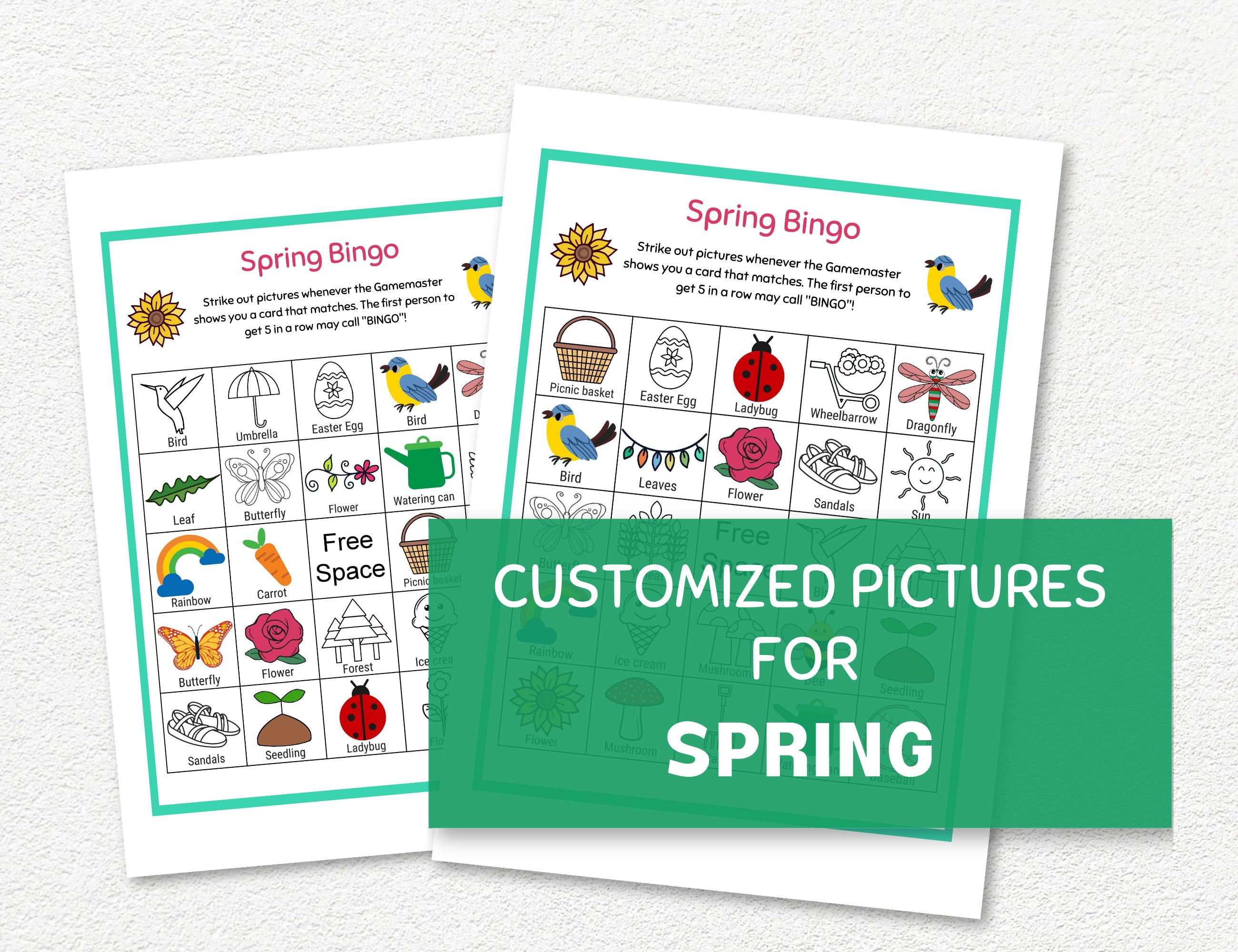 Spring Bingo Cards Printable, Seasonal Bingo 50 Cards, Labeled Pictures ...