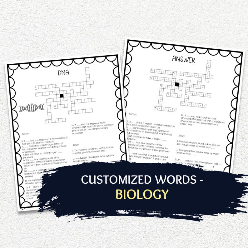 DNA Crossword Puzzle, Printable Biology Classroom Activities With Study ...