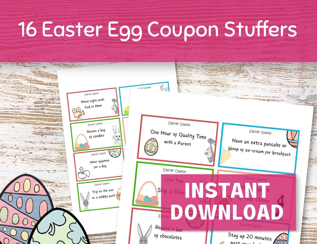 Easter Egg Coupon Stuffers Kid Printable, Readymade and Blank Easter ...