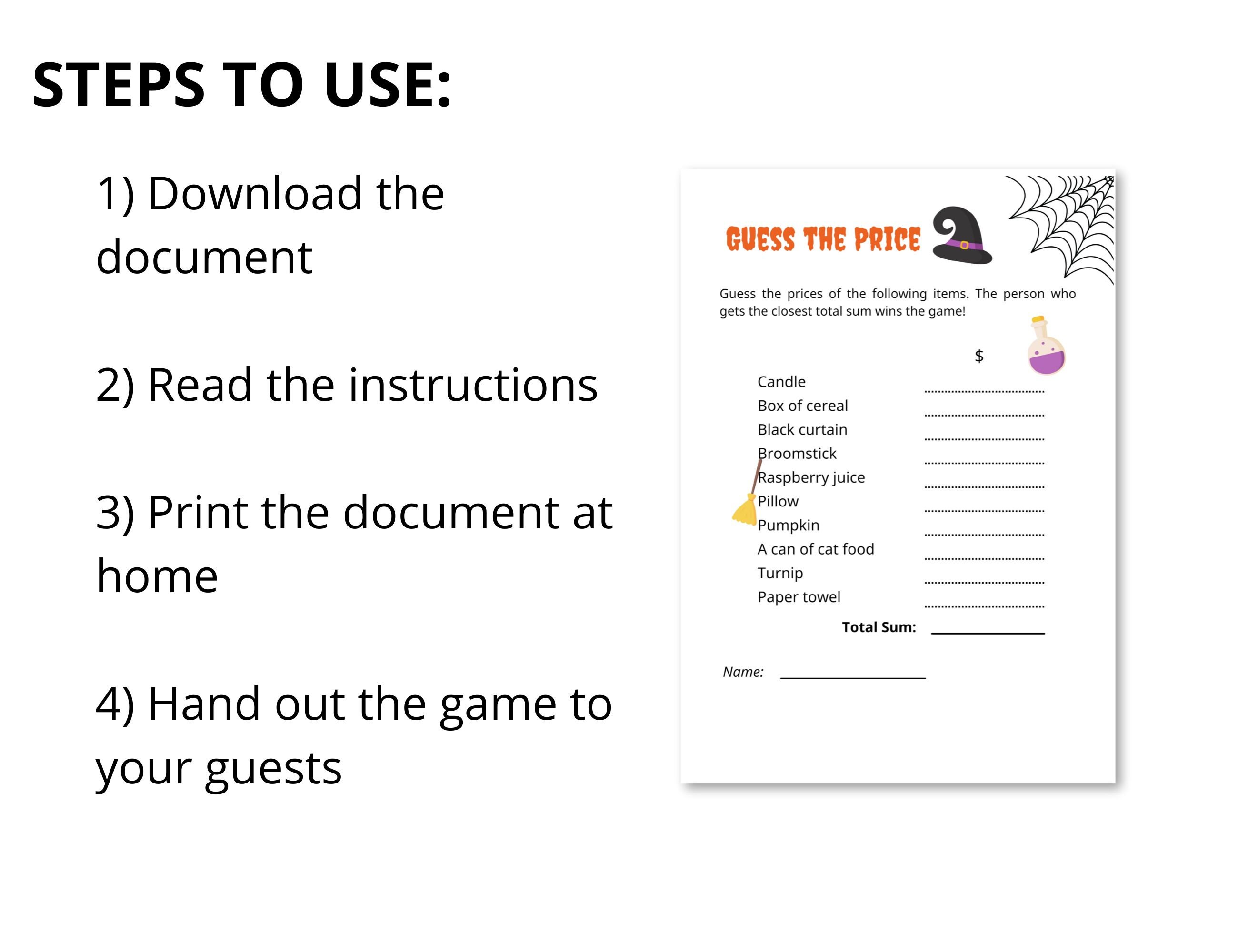 Halloween Guess the Price Printable, Halloween Guessing Game, Party ...