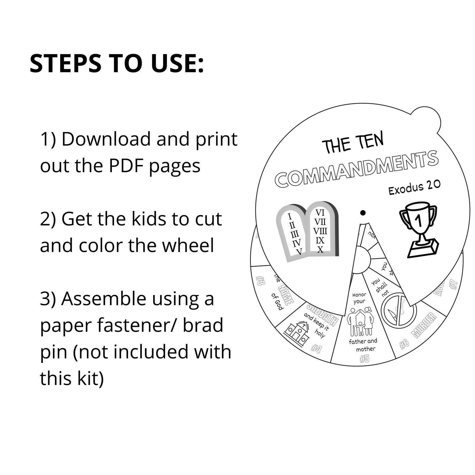 Ten Commandments Coloring Wheel, Printable Sunday School Lesson, Bible ...
