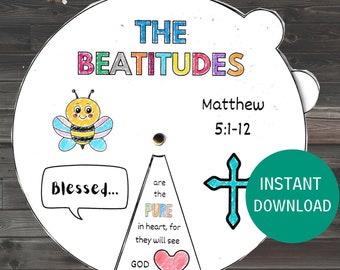 Beatitudes Coloring Wheel, Printable Bible Verse Activity, Watercolor ...