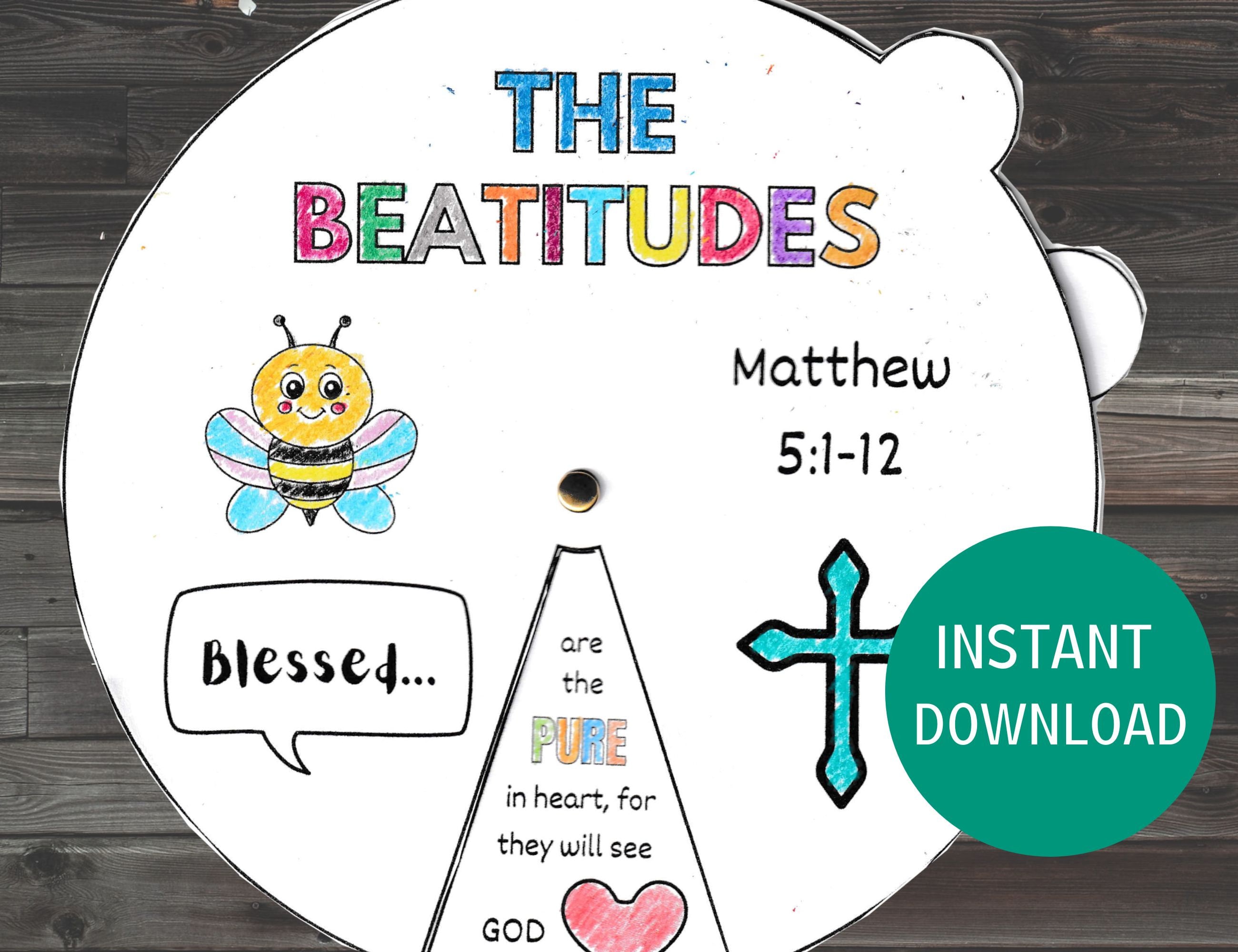 The Beatitudes Coloring Wheel, Beatitudes Craft Printable, Kids Bible ...