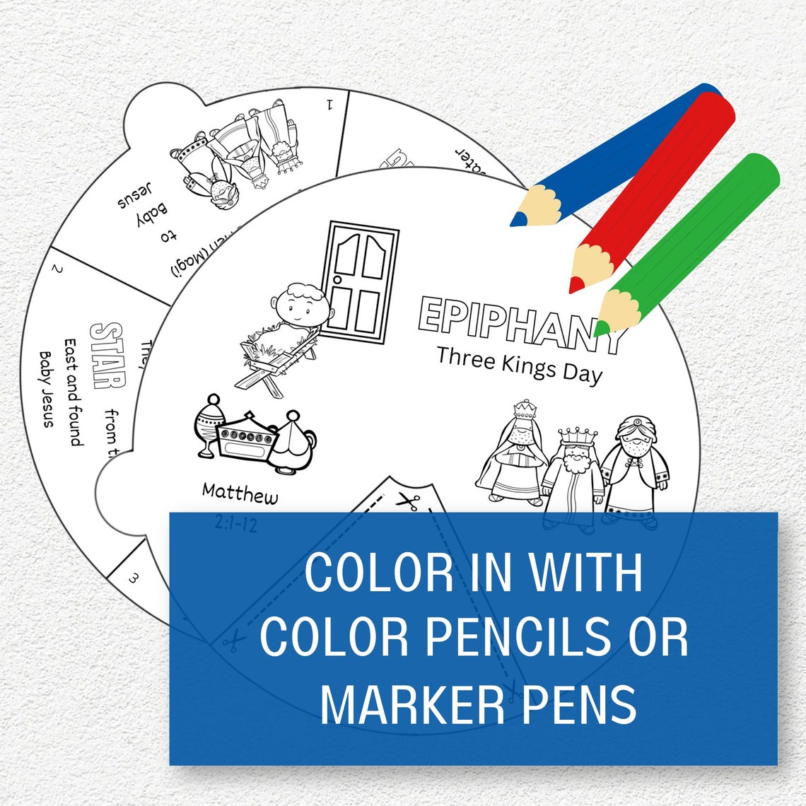 Epiphany Coloring Wheel, Three Kings Day Printable Craft, Kids Sunday ...