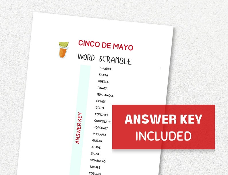Cinco De Mayo Word Scramble, Printable Fiesta Games for Family, Word ...