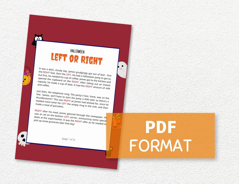 Halloween Left Right Game Printable, Halloween Pass the Prize Game ...