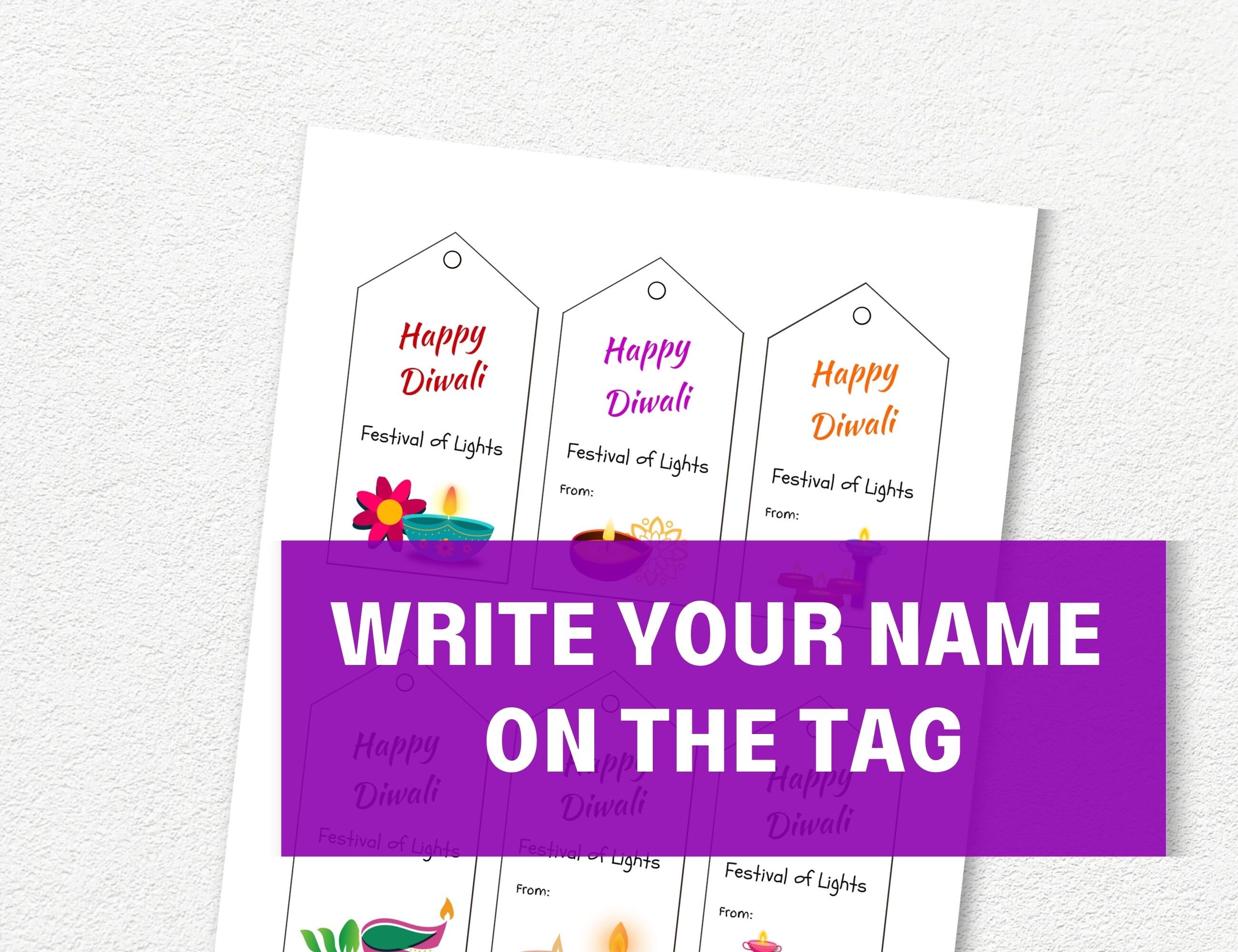 Diwali Gift Tags Printable, Set of 6 Gift Tags for Deepavali, Modern ...