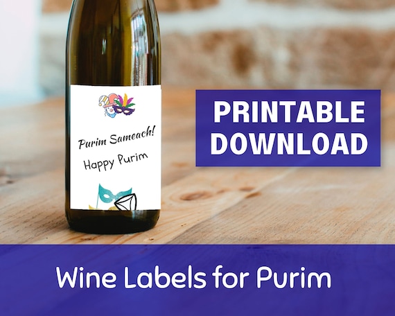 Purim Wine Label Printable Set of 4 Purim Wine Label Designs | Etsy