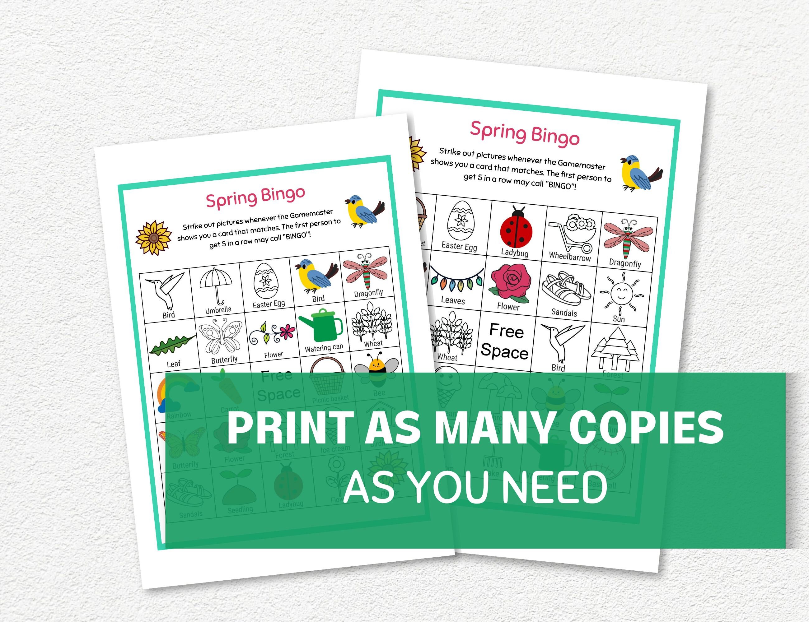 Spring Bingo Cards Printable, Seasonal Bingo 50 Cards, Labeled Pictures ...