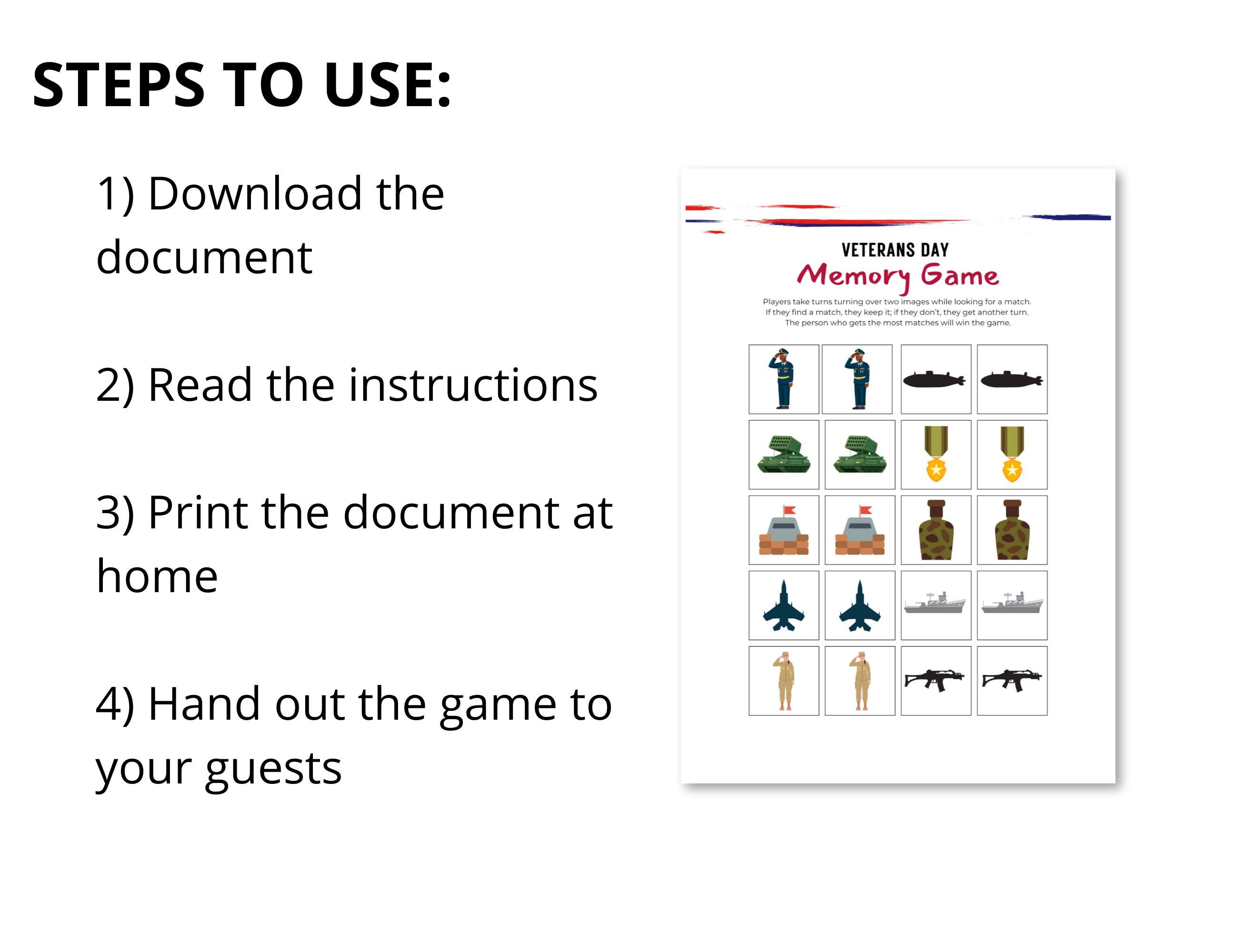 Veterans Day Memory Match Game, Veterans Day Memory Game Printable ...