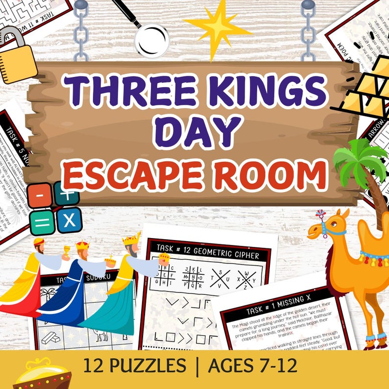 Three Kings Day Escape Room, 12 Printable PDF Games, Epiphany Lesson ...