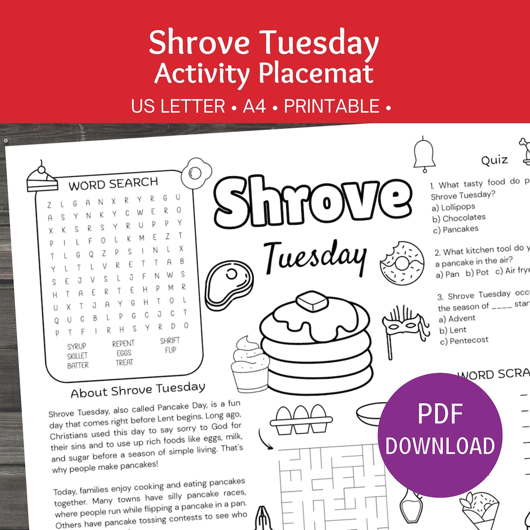 Shrove Tuesday Activity Placemat, Printable Sunday School Games ...