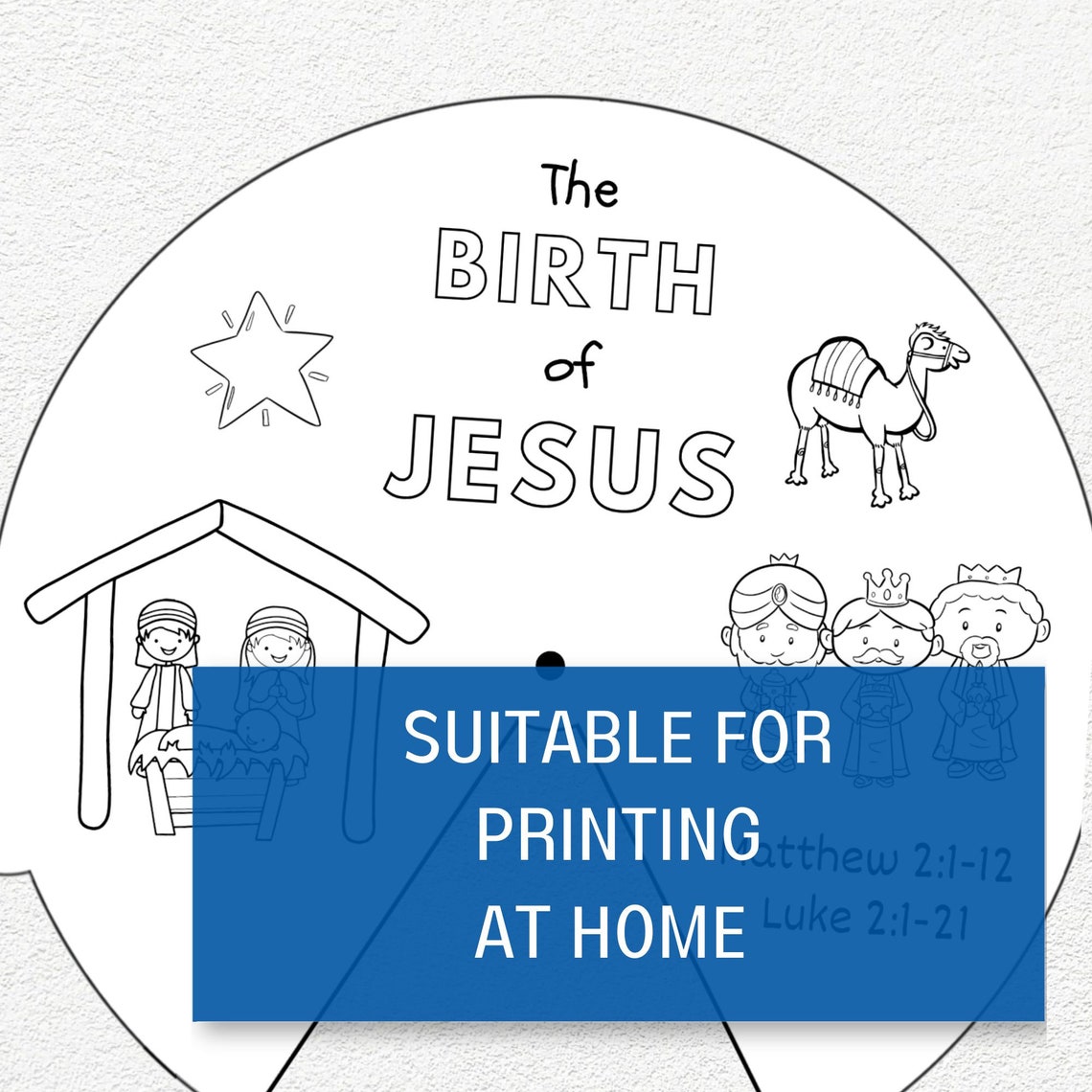 Birth of Jesus Coloring Wheel, Nativity Coloring Craft Printable, Kids ...