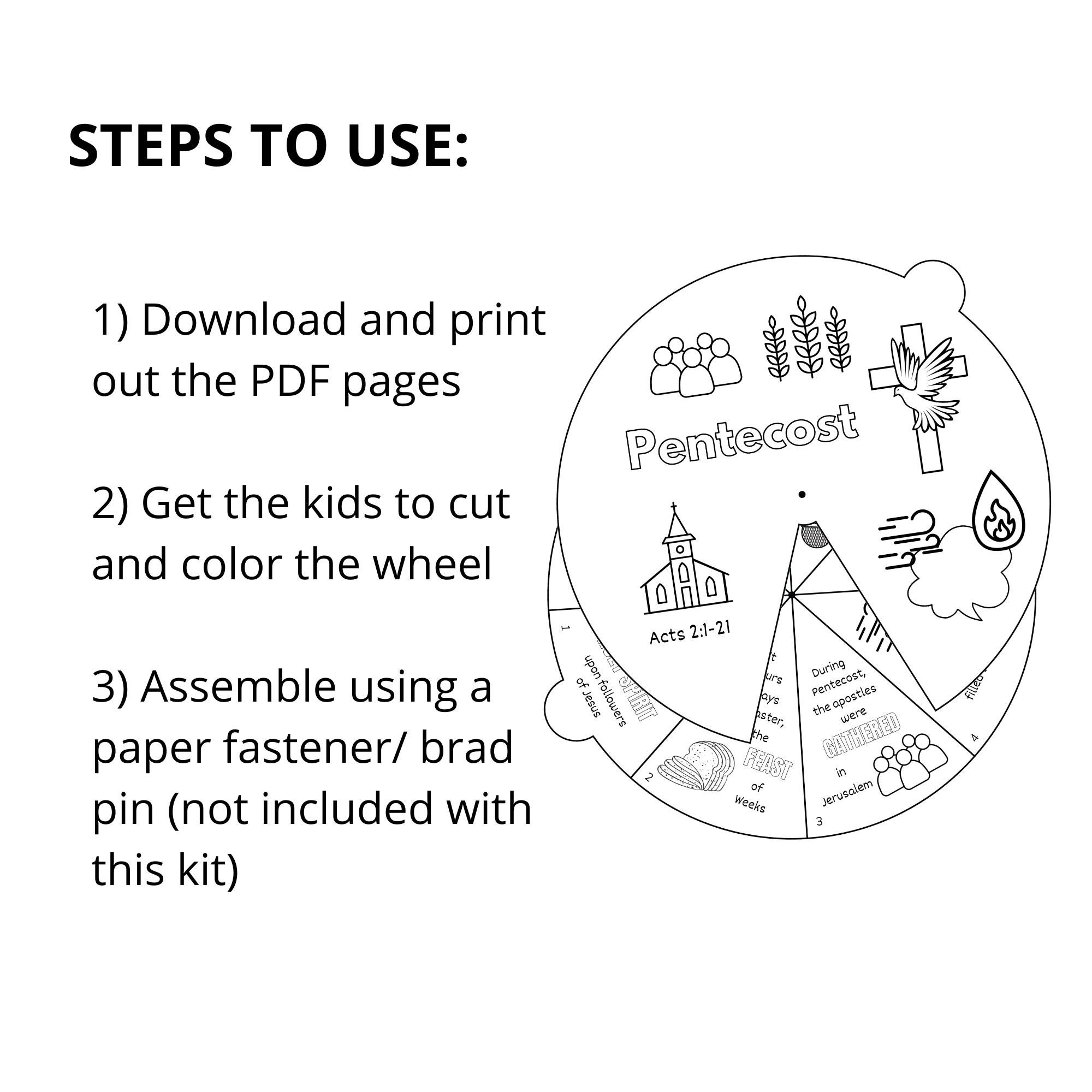 Pentecost Coloring Wheel, Printable Sunday School Lesson, Pentecost ...