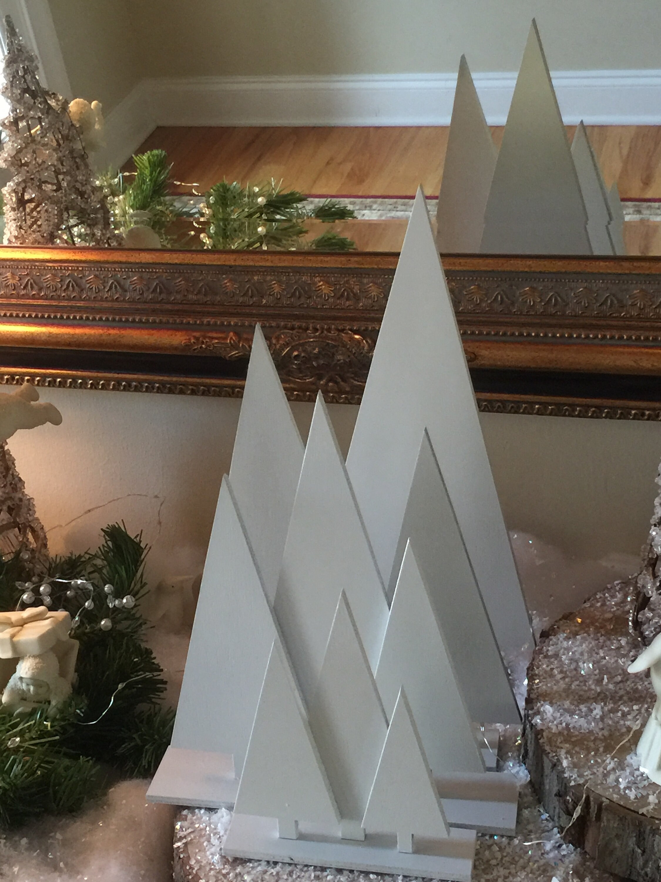 Large Set of 3 Wooden Triangular Trees, on Individual Stands - Etsy