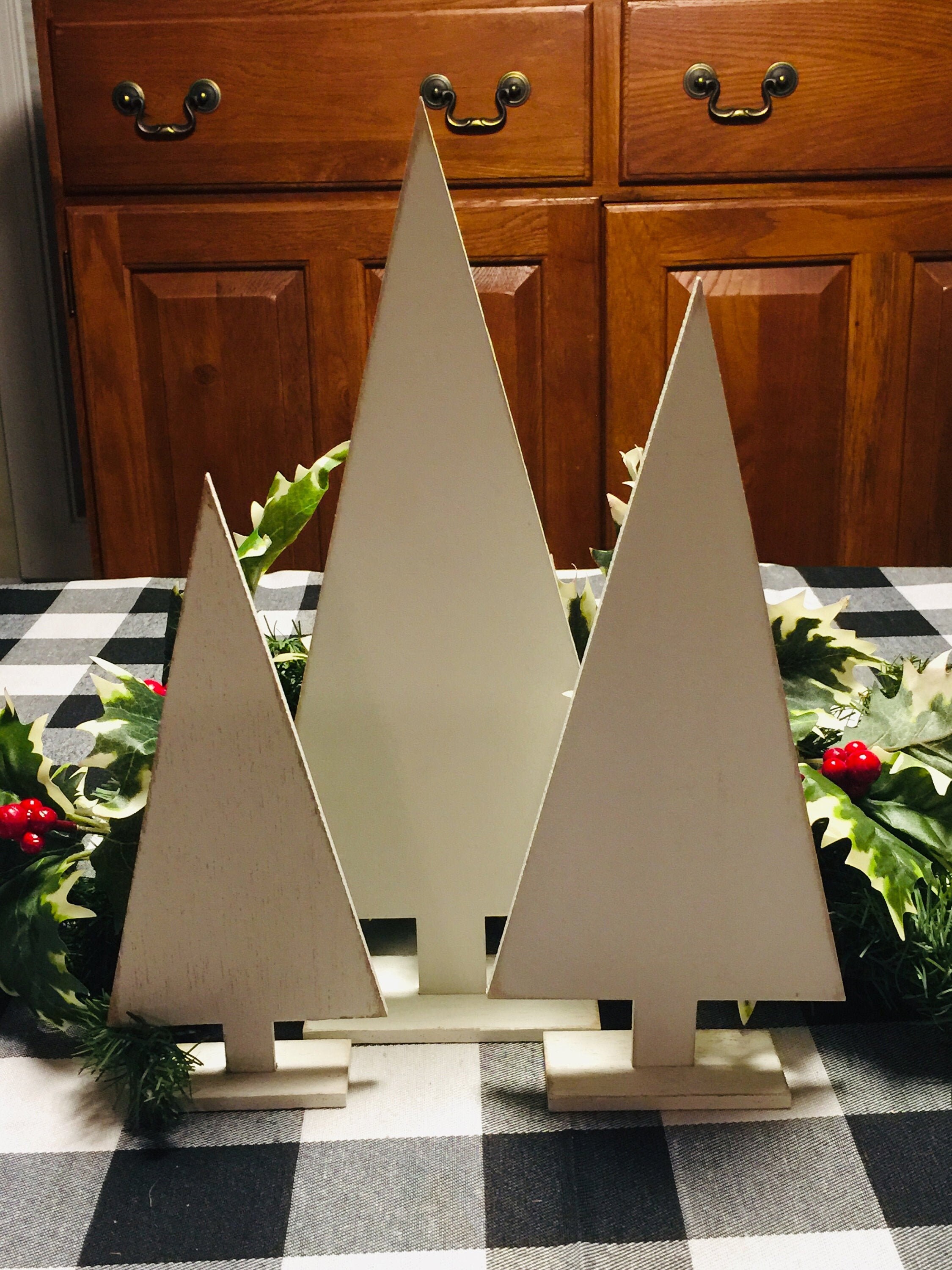 Large Set of 3 Wooden Triangular Trees, on Individual Stands - Etsy