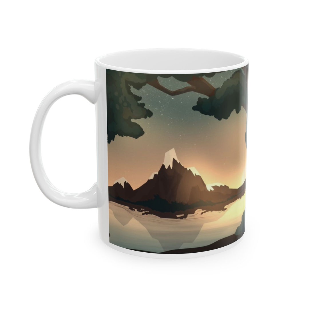 Artistic Mountain Coffee Mug, Hand-illustrated Mountain Design, Ceramic ...