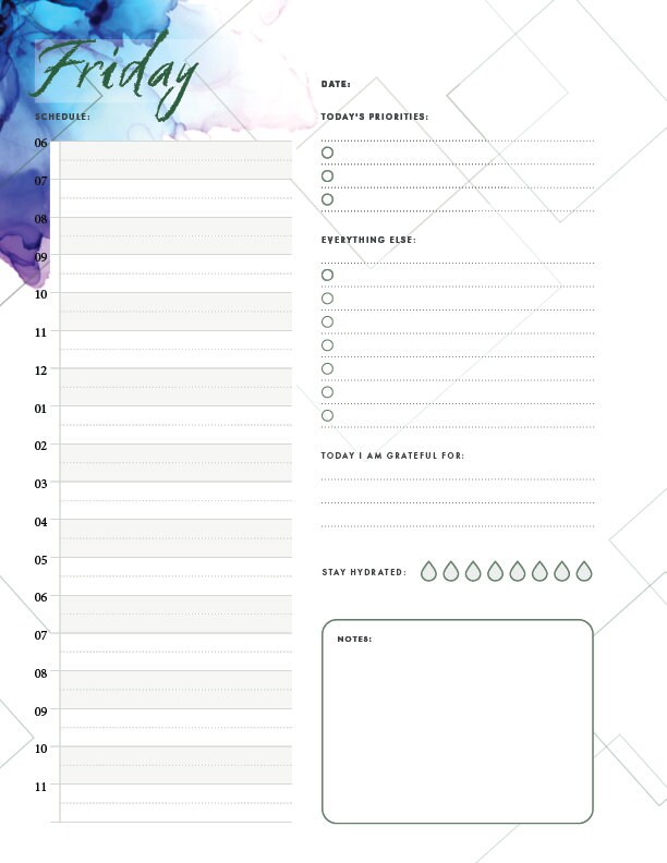 Planner Daily Printable 7 Day Planner - Alcohol Ink - Etsy