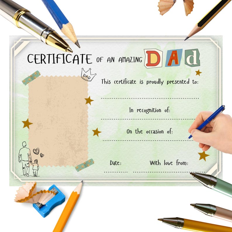 Dad Certificate Father’s Day or Birthday Gift, Personalized Award for ...
